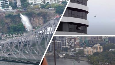 Watch Super Hornets fly 70 metres from Brisbane skyscrapers ...